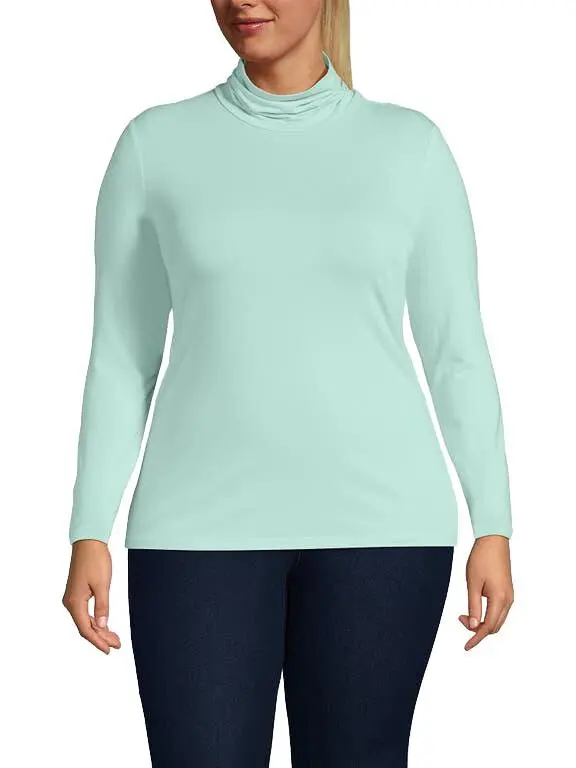 LANDS' END Long Sleeve Jersey Turtleneck - Pale Sky