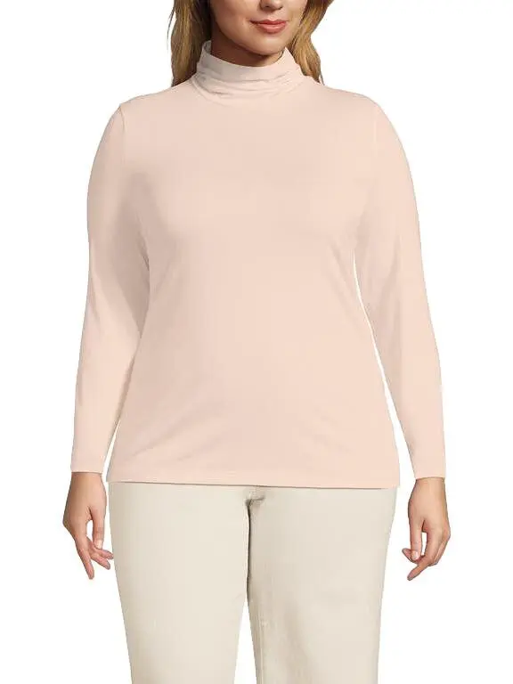 LANDS' END Long Sleeve Jersey Turtleneck - Pink Opal