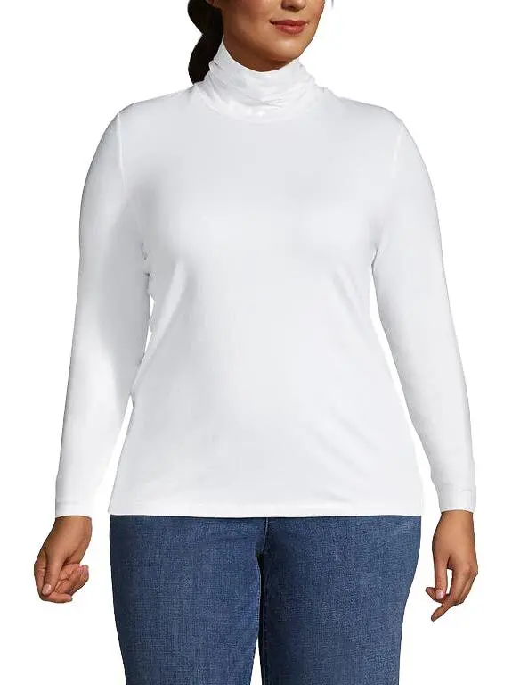 LANDS' END Lightweight Jersey Skimming Long Sleeve Turtleneck - White