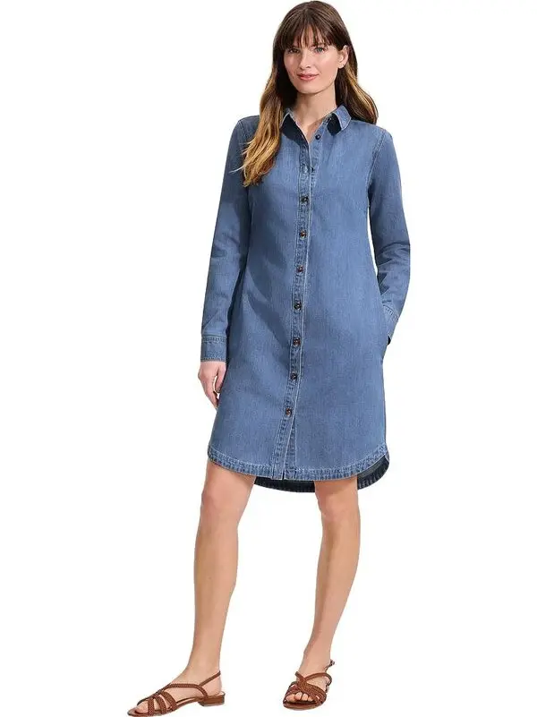 LANDS' END Linen Shirt Dress - Medium Blue Wash