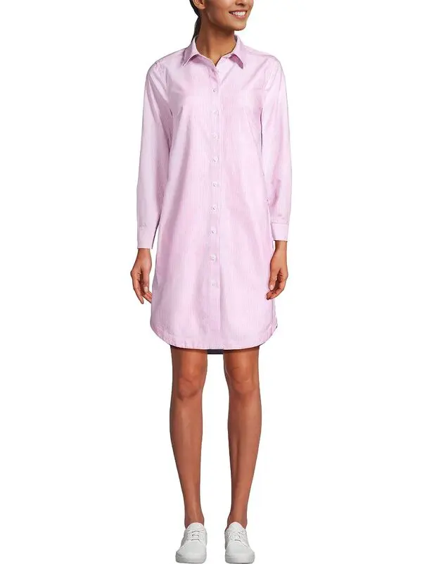 LANDS' END Linen Long Sleeve Shirt Dress - Pink/white Stripe