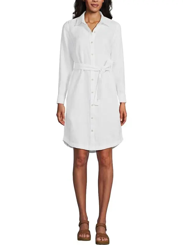 LANDS' END Linen Long Sleeve Button Front Shirt Dress - White