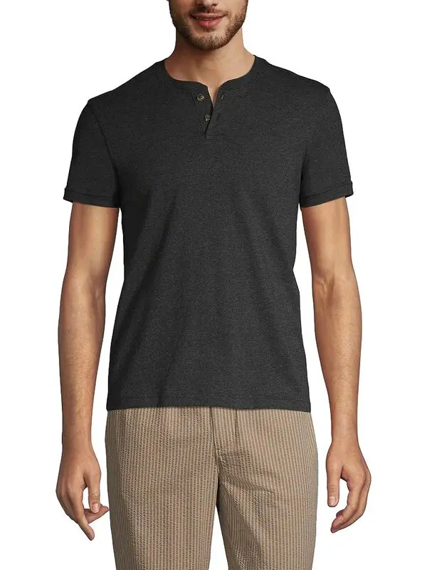 LANDS' END Short Sleeve Super-t Henley - Dark Charcoal Heather