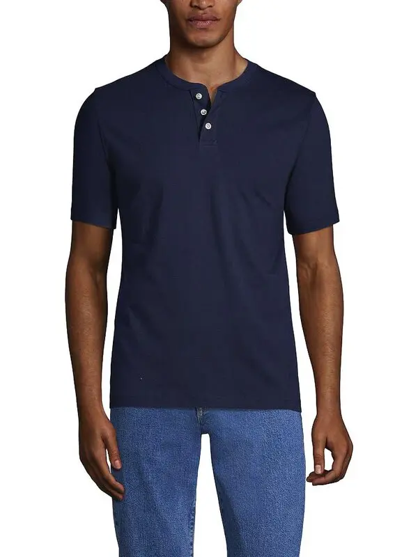 LANDS' END Short Sleeve Super-t Henley - Radiant Navy