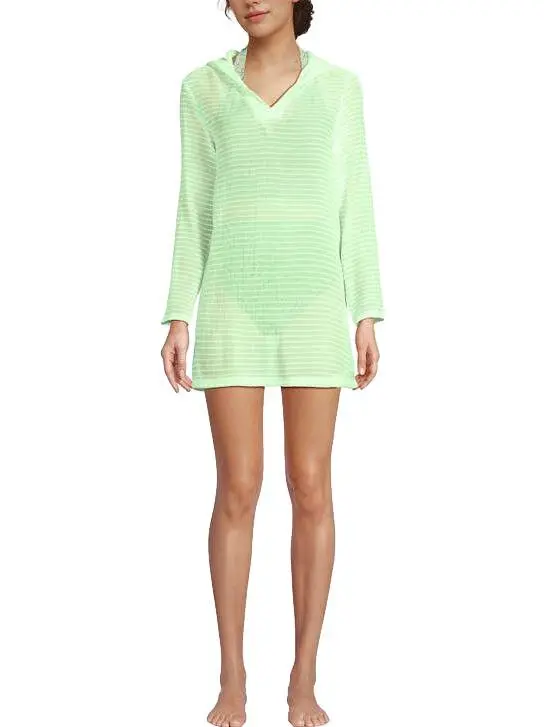 LANDS' END Cotton Jersey Long Sleeve Hooded Cover-up Dress - Icy Mint Green