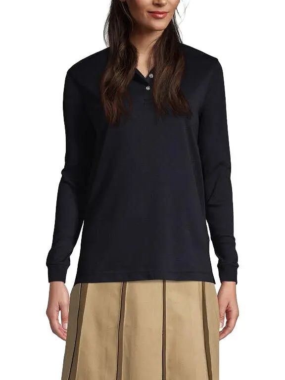 LANDS' END School Uniform Long Sleeve Interlock Polo Shirt - Black