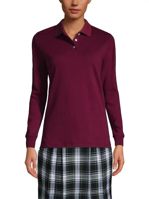 LANDS' END School Uniform Long Sleeve Interlock Polo Shirt - Burgundy