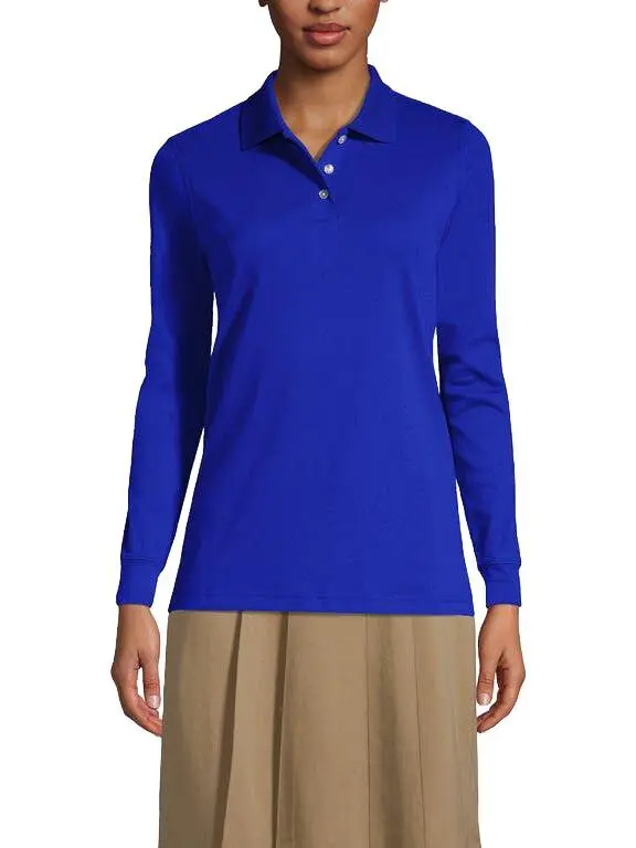 LANDS' END School Uniform Long Sleeve Interlock Polo Shirt - Cobalt