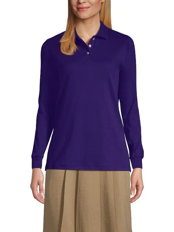 LANDS' END School Uniform Long Sleeve Interlock Polo Shirt - Deep Purple