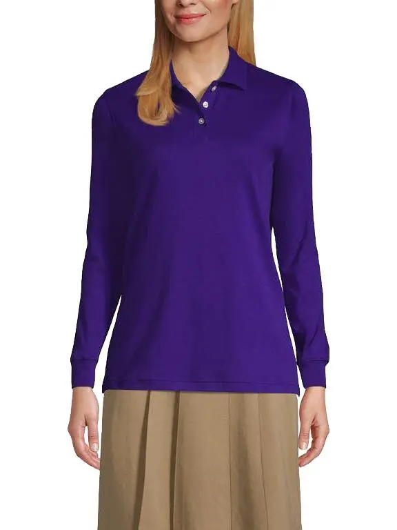 LANDS' END School Uniform Long Sleeve Interlock Polo Shirt - Deep Purple