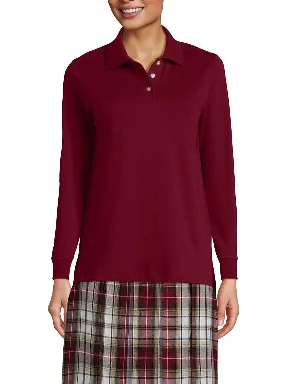 LANDS' END School Uniform Long Sleeve Interlock Polo Shirt - Garnet