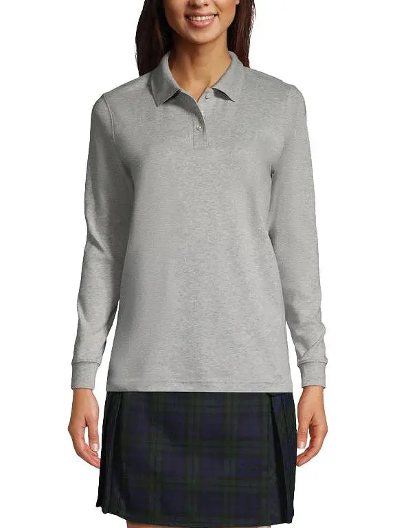 LANDS' END School Uniform Long Sleeve Interlock Polo Shirt - Gray Heather