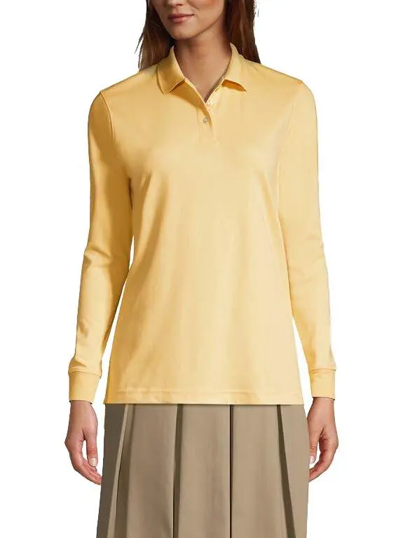 LANDS' END School Uniform Long Sleeve Interlock Polo Shirt - Maize