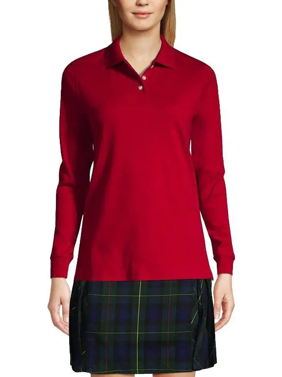 LANDS' END School Uniform Long Sleeve Interlock Polo Shirt - Red