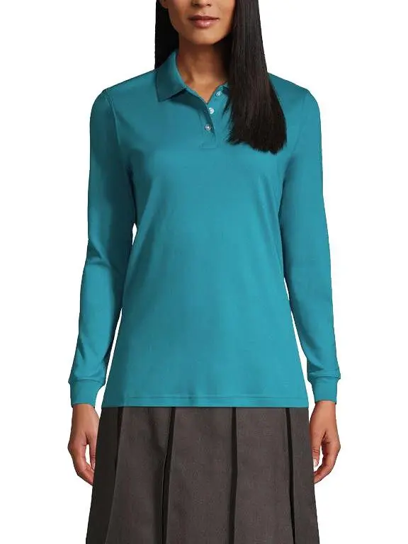 LANDS' END School Uniform Long Sleeve Interlock Polo Shirt - Teal Breeze