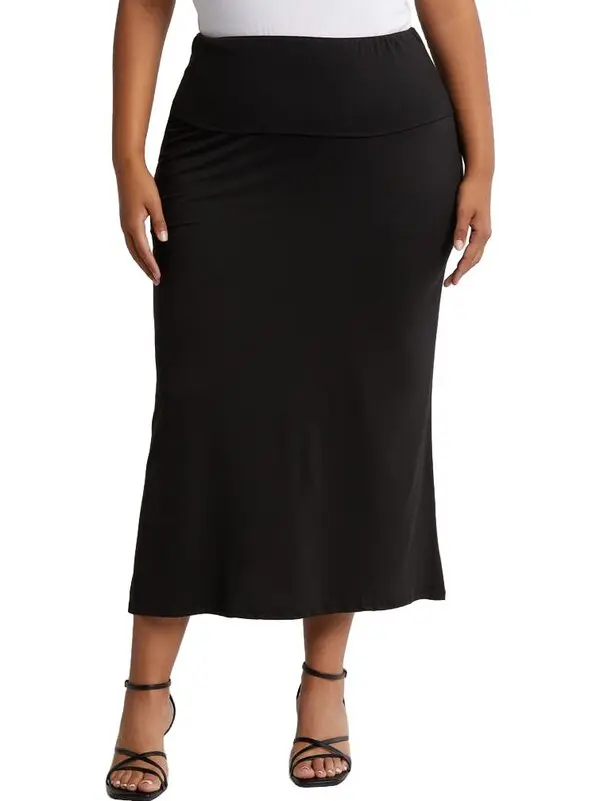 24SEVEN COMFORT APPAREL Foldover Long Skirt - Black