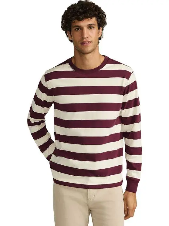 LANDS' END Super-t Long Sleeve T-shirt - Burgundy/ivory Even Stripe