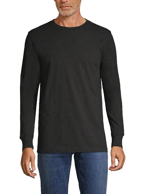 LANDS' END Super-t Long Sleeve T-shirt - Dark Charcoal Heather