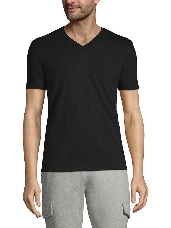LANDS' END Super-t Short Sleeve V-neck T-shirt - Dark Charcoal Heather