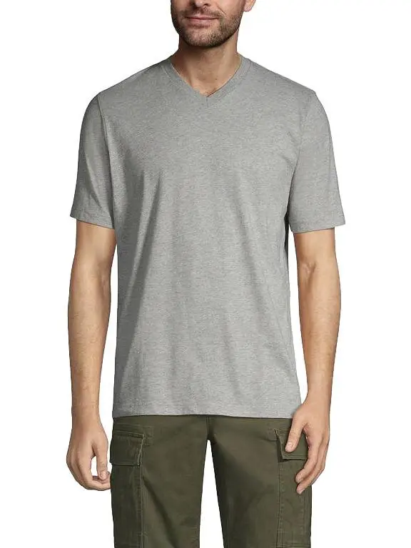 LANDS' END Super-t Short Sleeve V-neck T-shirt - Gray Heather