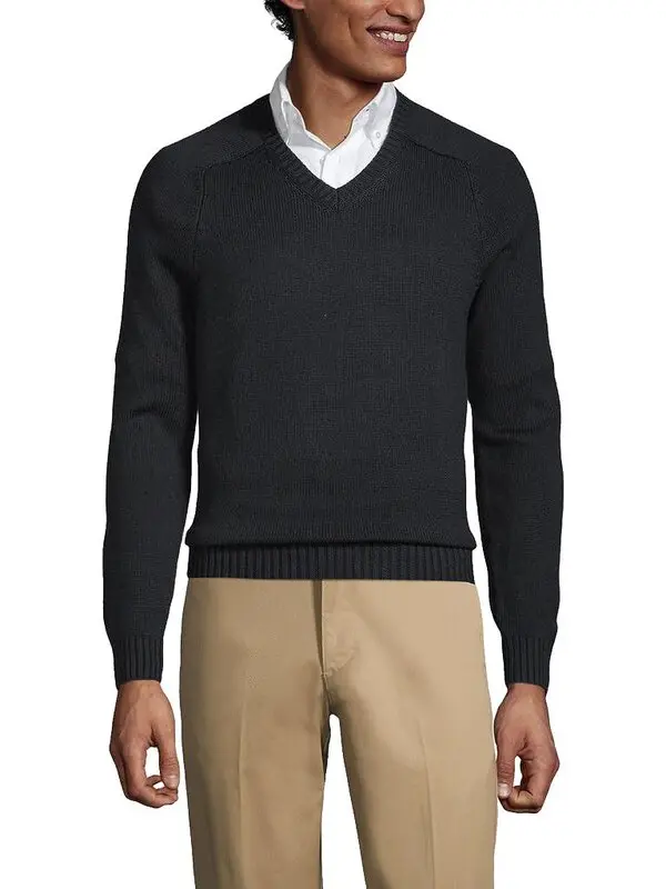 LANDS' END Cotton Modal V-neck Sweater - Black