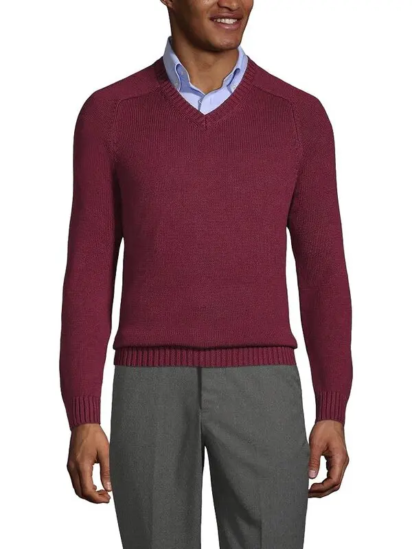 LANDS' END Cotton Modal V-neck Sweater - Burgundy