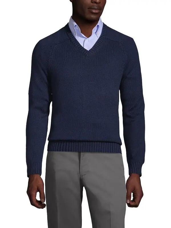 LANDS' END Cotton Modal V-neck Sweater - Classic Navy