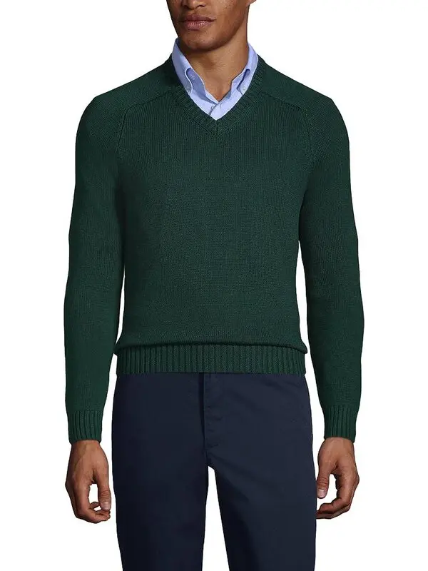 LANDS' END Cotton Modal V-neck Sweater - Evergreen