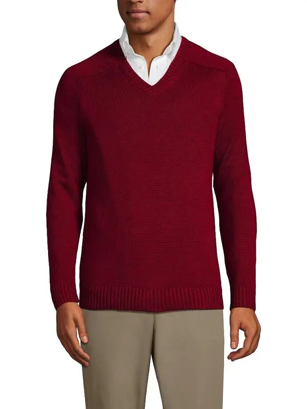 LANDS' END Cotton Modal V-neck Sweater - Garnet