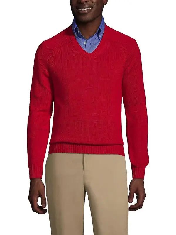 LANDS' END Cotton Modal V-neck Sweater - Red