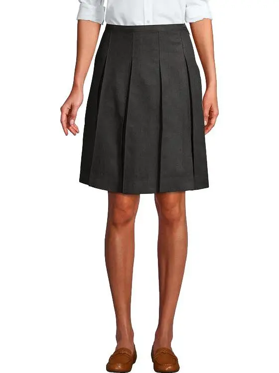 LANDS' END Pleated Knee Length Skirt - Academic Gray