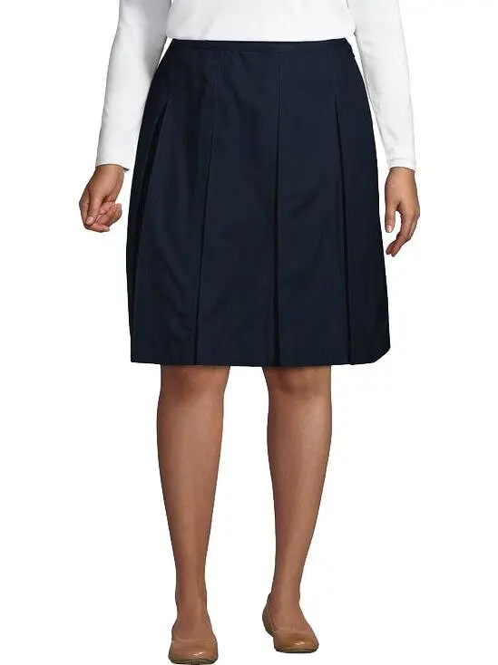 LANDS' END Pleated Knee Length Skirt - Classic Navy