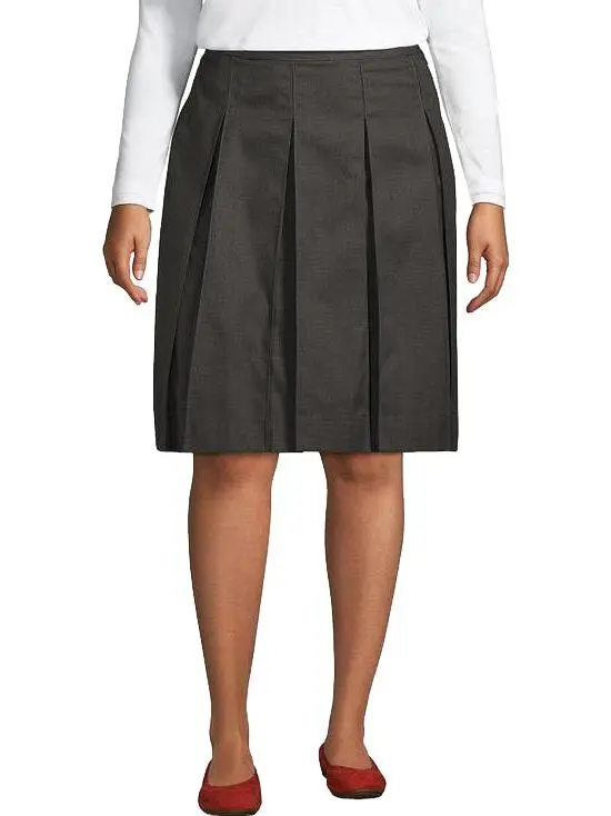 LANDS' END Pleated Knee Length Skirt - Gray