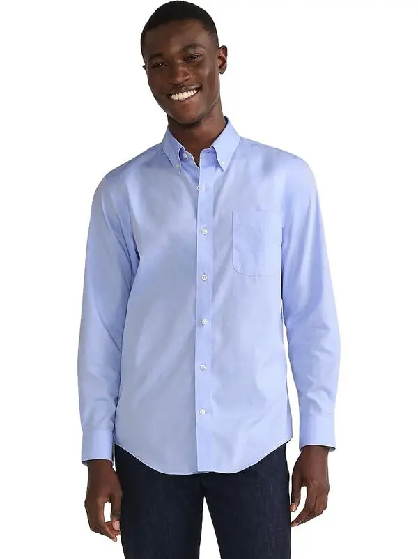 LANDS' END School Uniform Tailored Fit No Iron Solid Supima Cotton Pinpoint Buttondown Collar Dress Shirt - Clear Blue/white Stripe