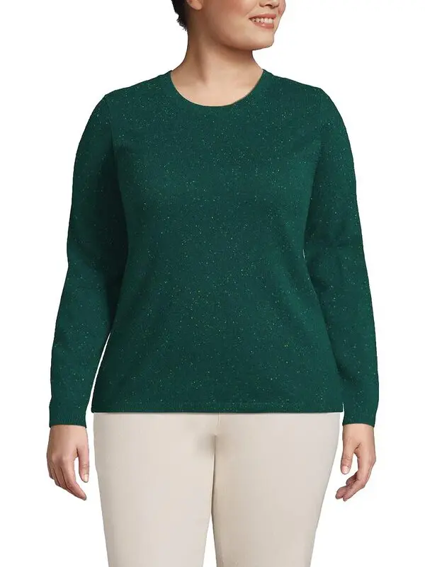 LANDS' END Cashmere Sweater - Bright Evergreen Donegal