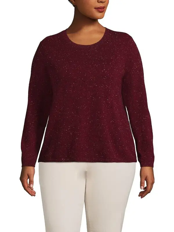 LANDS' END Cashmere Sweater - Rich Burgundy Donegal