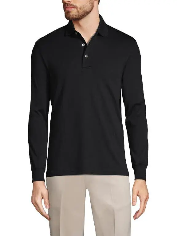 LANDS' END Long Sleeve Cotton Supima Polo Shirt - Black