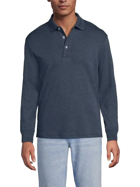 LANDS' END Long Sleeve Cotton Supima Polo Shirt - Dusk Indigo Heather