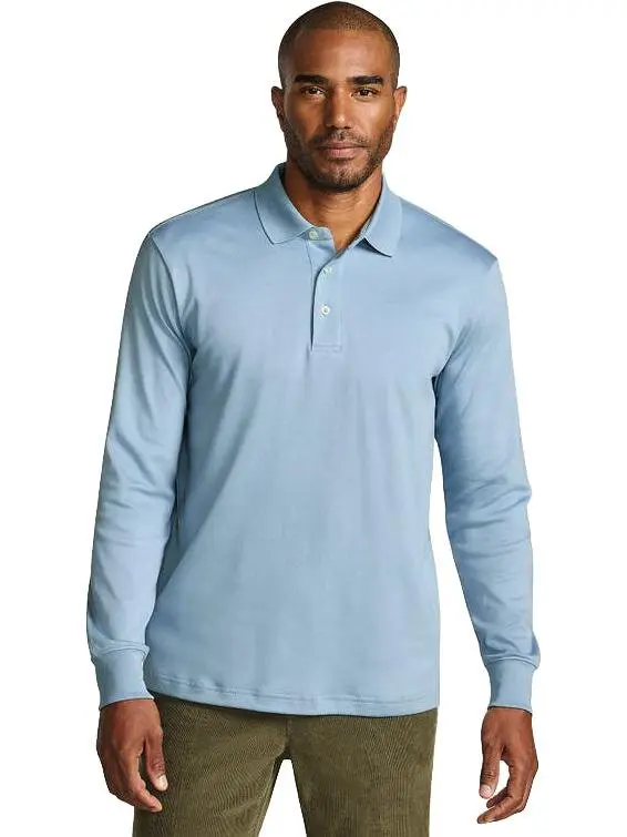 LANDS' END Long Sleeve Cotton Supima Polo Shirt - Light Storm Blue