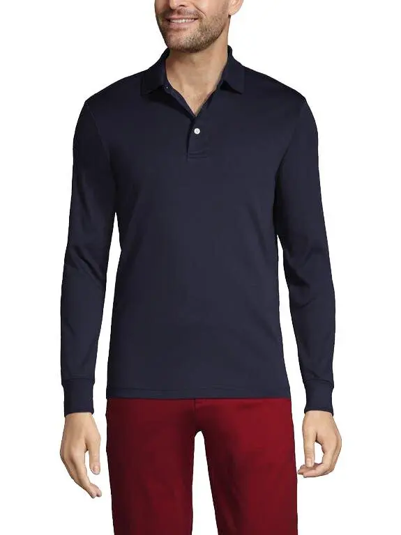 LANDS' END Long Sleeve Cotton Supima Polo Shirt - Radiant Navy