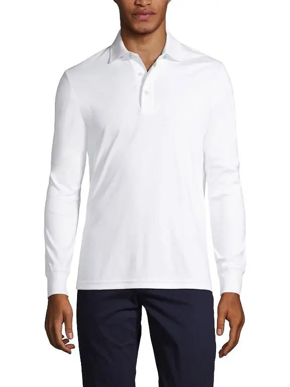 LANDS' END Long Sleeve Cotton Supima Polo Shirt - White
