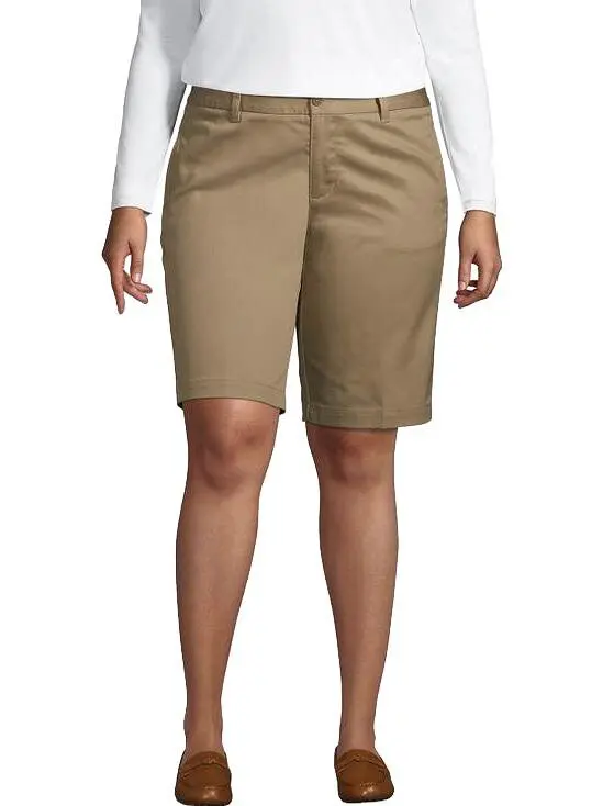 LANDS' END Plain Front Blend Chino Shorts - Khaki