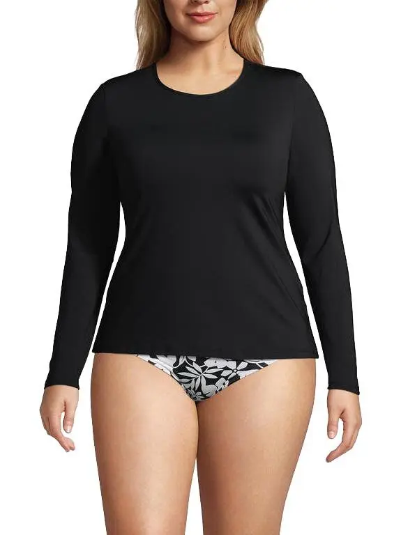 LANDS' END Long Sleeve Upf 50 Rash Guard - Black