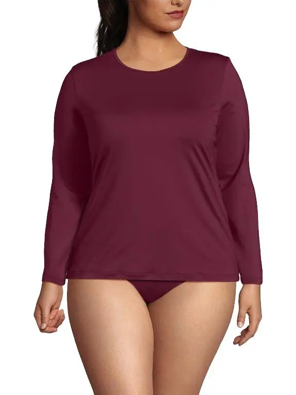 LANDS' END Crew Neck Long Sleeve Upf 50 Swim Tee - Burgundy Spritz