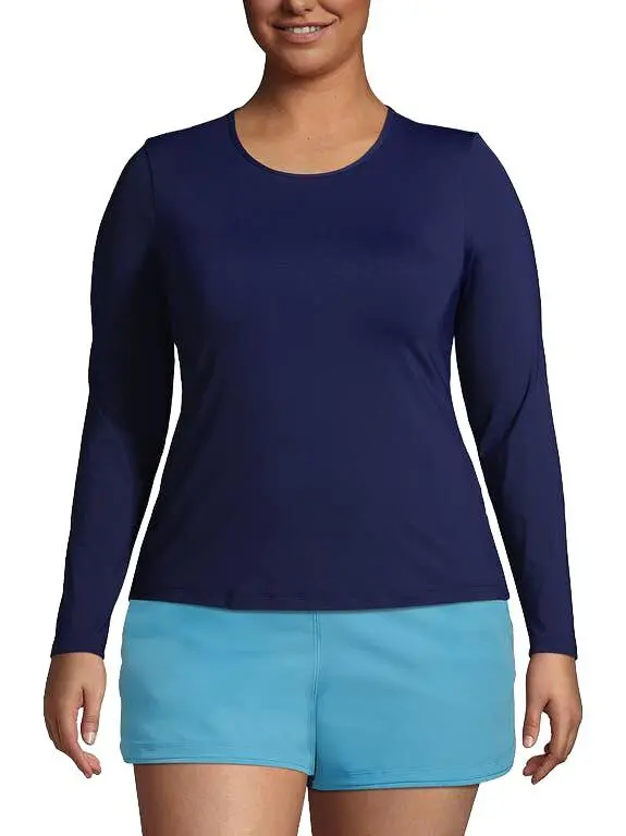LANDS' END Crewneck Long Sleeve Rash Guard - Deep Sea Navy