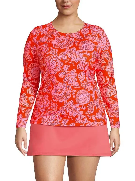 LANDS' END Long Sleeve Upf 50 Rash Guard - Radiant Orange Floral Medley