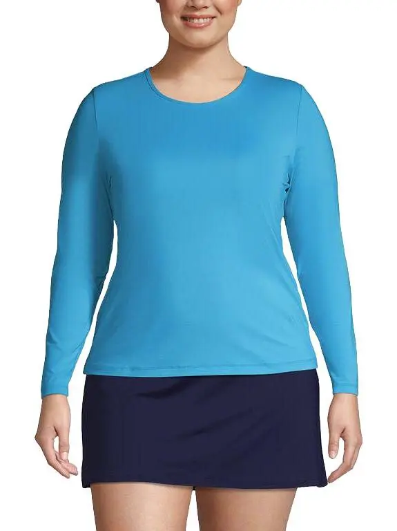 LANDS' END Long Sleeve Upf 50 Rash Guard - Turquoise