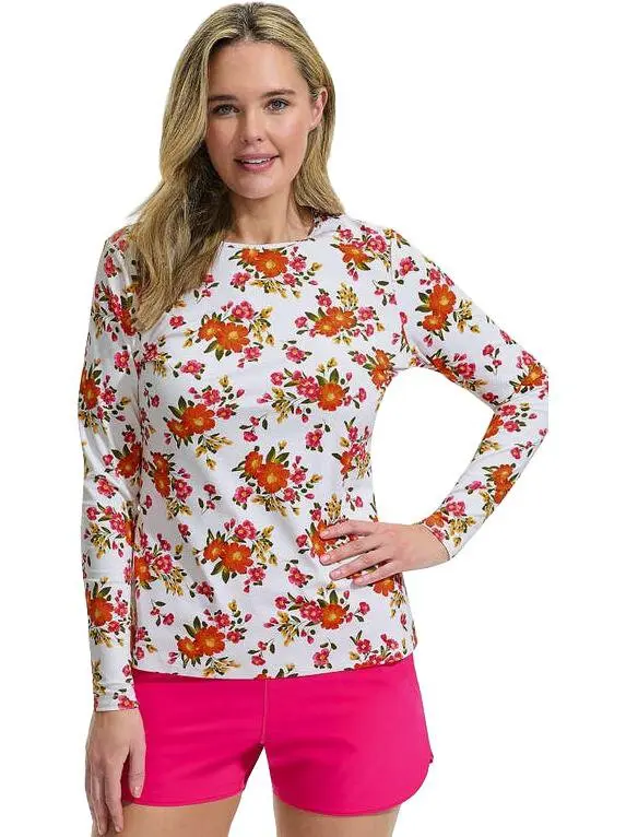 LANDS' END Long Sleeve Upf 50 Rash Guard - White Spring Floral