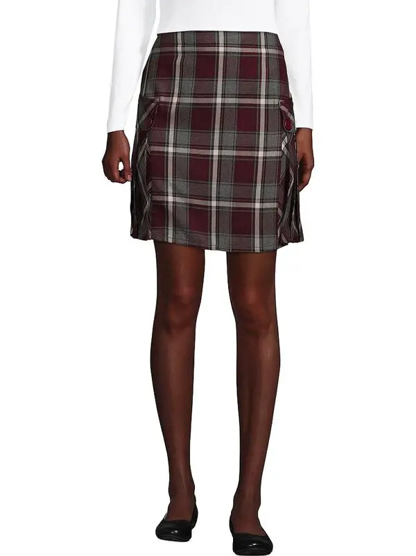LANDS' END Plaid Skort Above The Knee - Burgundy/gray Plaid