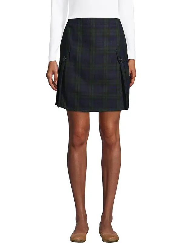 LANDS' END Plaid Skort Above The Knee - Classic Navy/evergreen Plaid